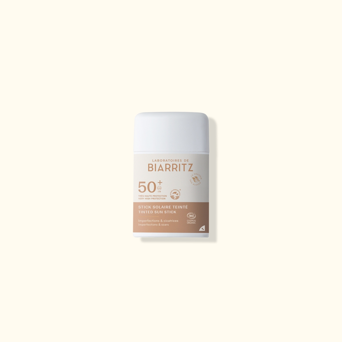 Organic SPF50+ tinted sunscreen stick: organic sun stick